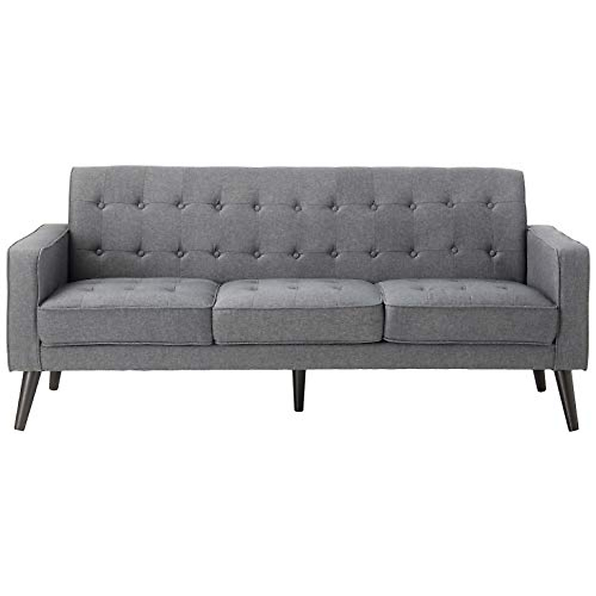 Container Furniture Direct S L Loveseat with Valadez Linen Upholstered Tufted Mid-Century Modern Sofa with Bolsters, Dark Grey