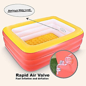 Inflatable Pools, Kiddie Pools, Inflatable Family Swim Play Center Pool with Soft Floor, 82" & 59" Durable Swimming Pool, Summer Water Fun for Garden or Backyard or Indoor (82Orange&59Blue)