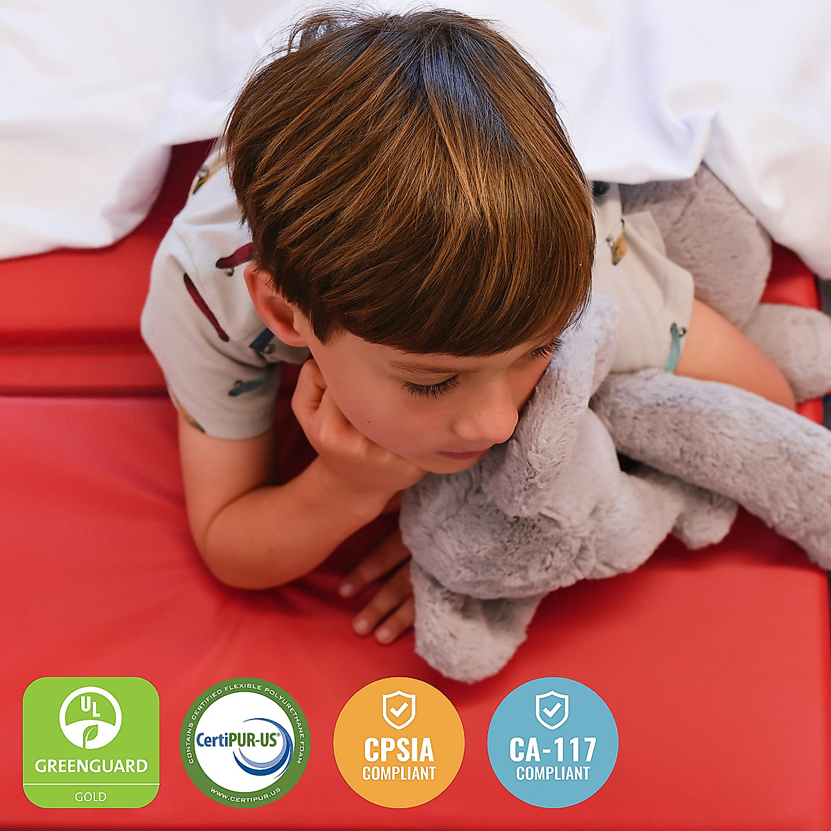 ECR4Kids Premium Folding Rest Mat, 4-Section, 2in, Sleeping Pad, Blue/Red, 1-Piece