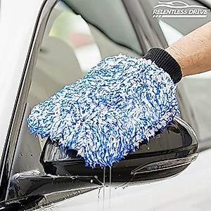 Relentless Drive Cyclone Car Wash Mitt & Works as Car Wash Sponge, Microfiber Wash Mitt Scratch Free, Ultra Absorbent Microfiber Mitt for Cars, Trucks, SUV, Boat & Motorcycle (2 Pack, Large Glove)
