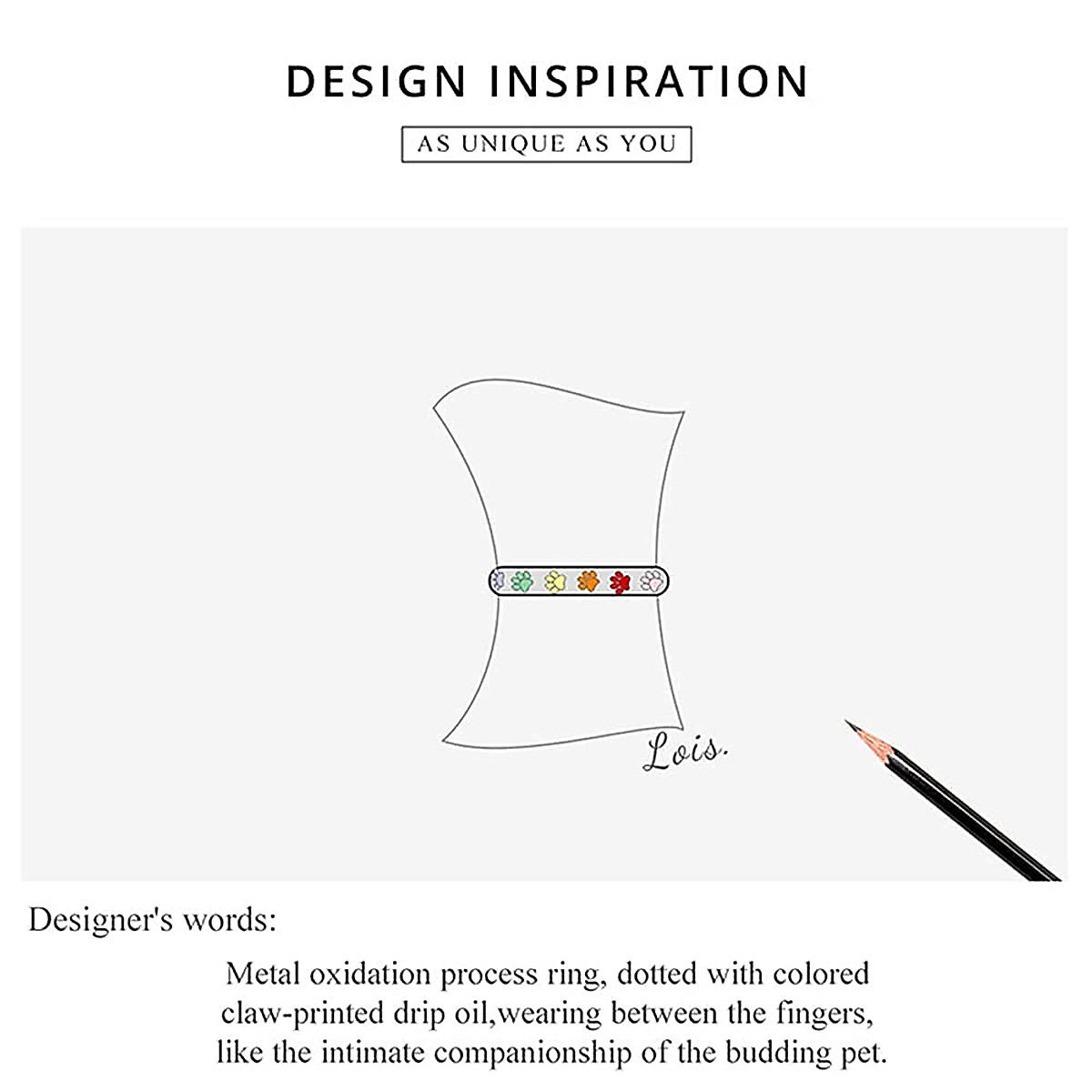 BISAER S925 Sterling Silver Puppy Dog Cat Paw Ring, Multicolor Pet Print Enamel Ring for Women 3-3.4mm