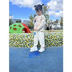 Small Broom - Indoor or Outdoor Portable Broom with Adjustable Handle, Cleaning Little Helper for Housekeeping, Office, Working Desk, and Pet Nest(White&Blue)