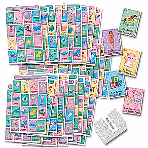 More Fiesta Baby Shower Bingo Tablas Game - Bilingual English Spanish, for up to 40 Players