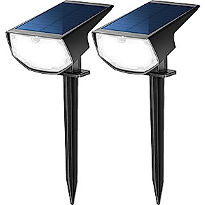 Solar Outdoor Lights, ‎𝟳𝟬𝟬 Lumen Bright Spot Lights 𝗜𝗣𝟲𝟴 Waterproof, Auto On/Off Solar Landscape Lights with 40000H Lifespan, 2-in-1 Garden Lights for Yard/Pathway/Security, Cold White 2 Pack