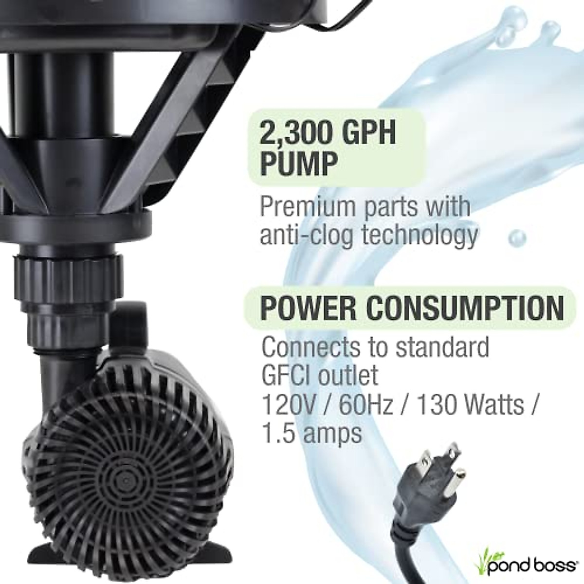 Pond Boss DFTN12003L Floating Fountain With Lights, 50 Foot Power Cord, 1/4 hp