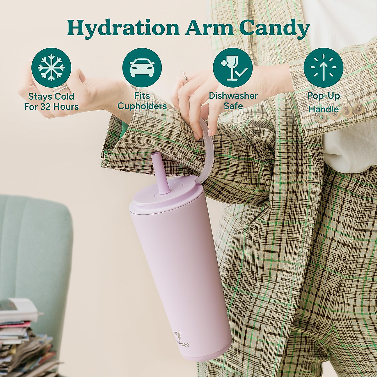 Reduce Halo 32 oz Stainless Steel Vacuum Insulated Tumbler - Spill Proof Travel Mug with Flip Handle Lid - Keeps Drinks Cold for 32 Hrs - Dishwasher Safe - Cupholder Friendly - Dragon Fruit