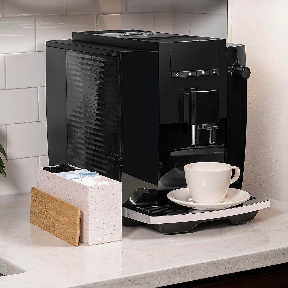 Eco Storage Organizer Bamboo Lid for Q-Tip Cotton Ball Holder Makeup Organization Pen And Pencil Eco-Friendly Material Table Organizer Multi-Purpose AMG AMG (White-Marble Pattern)