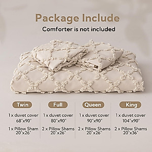 MILDLY Boho Duvet Cover King Size, 3 Pieces Shabby Chic Khaki King Size Comforter Cover for Home, Soft Tufted Duvet Cover with Corner Ties & Zipper Closure-No Comforter