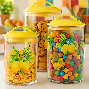 Reston Lloyd Calypso Basics, Airtight, Fresh Lemons with Honey Bees 6pc Acrylic Canister Set, Air Tight Lids, Set of 3, 11419
