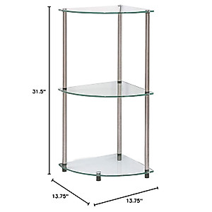 Convenience Concepts Designs2Go Classic Glass 3 Tier Corner Shelf, Glass
