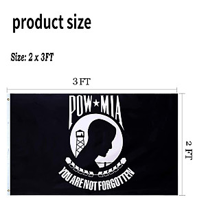 Mia Pow Flags 2x3 Outdoor Double Sided Pow Flags Heavy Duty 3 Ply Thick Nylon Material with 2 Metal Grommets, 4 Rows of Stitching Powmia Flag Banner