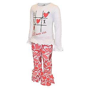 Unique Baby Girls Valentines Day Love Always Wins Pants Set (4t, Love Wins)