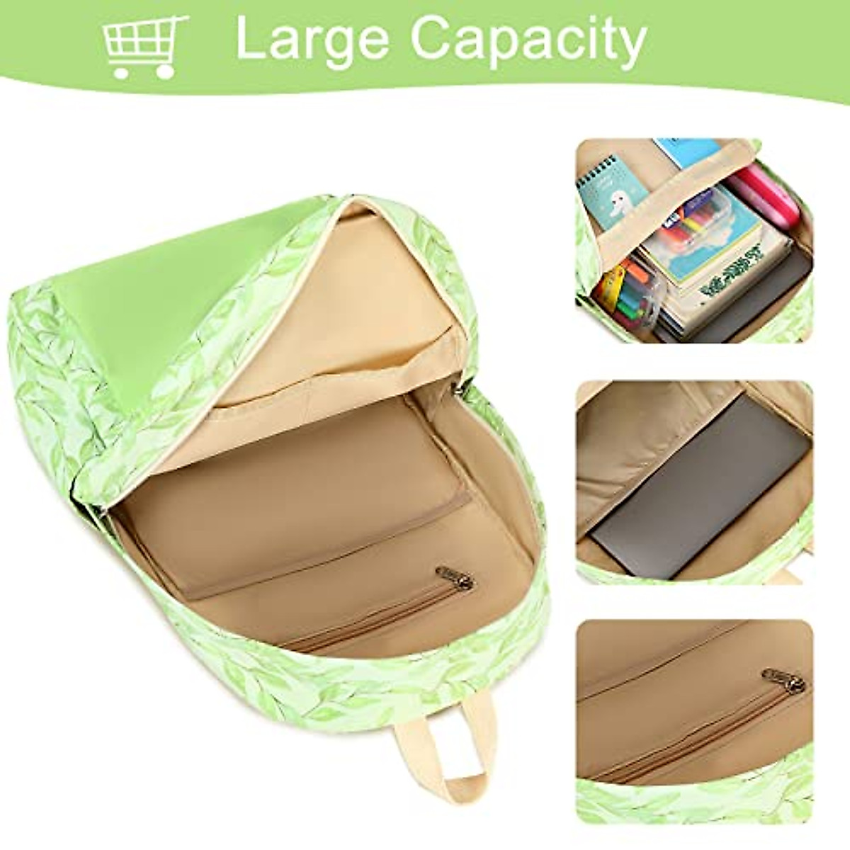 LEDAOU Backpack for Girls School Bag Kids Bookbag Teen Backpack Set Daypack with Lunch Bag and Pencil Case (Green)