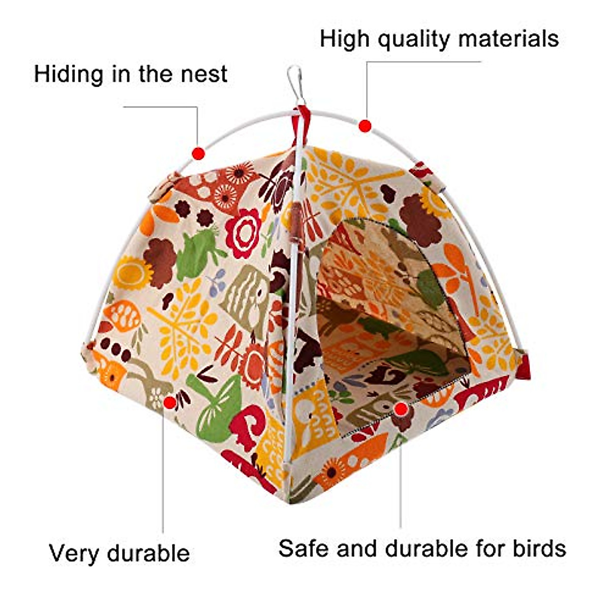 Scicalife Bird Nest Hut Hanging Hammock,Foldable Parrot Cage Tent House Bed Habitat Hideaway Toy