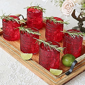 Kate Aspen Hobnail Beaded Drinking Glasses Vintage Glassware Set | Cocktail Glass Set, Juice Glass, Water Cups | Makes A Great Hostess Gift, Gift for Newlyweds (Red)