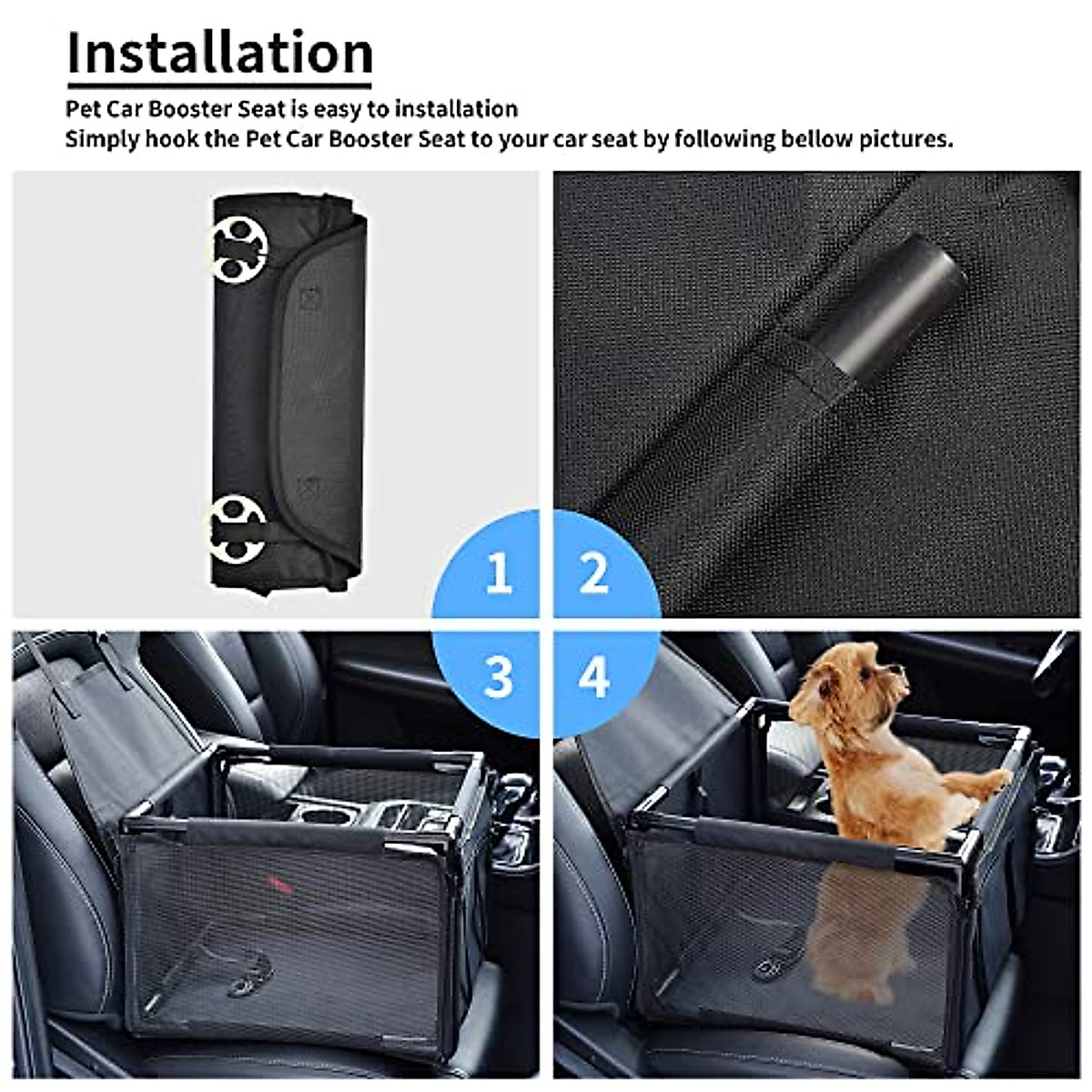 Dog Car Seats, Pet Reinforce Car Booster Seat for Dogs Cats Durable Portable and Breathable Bag Waterproof Puppy Car Seat Suitable for Small and Medium Pets Upgraded.
