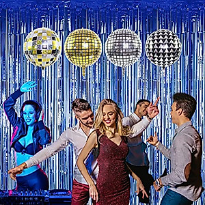 Muhome Blue Foil Fringe Curtain, 2PCS 3.28FT x 8.2FT Metallic Tinsel Door Curtains Photo Booth Backdrop for Wedding Birthday Bridal Shower Baby Shower Bachelorette Disco Dancing Party Decorations