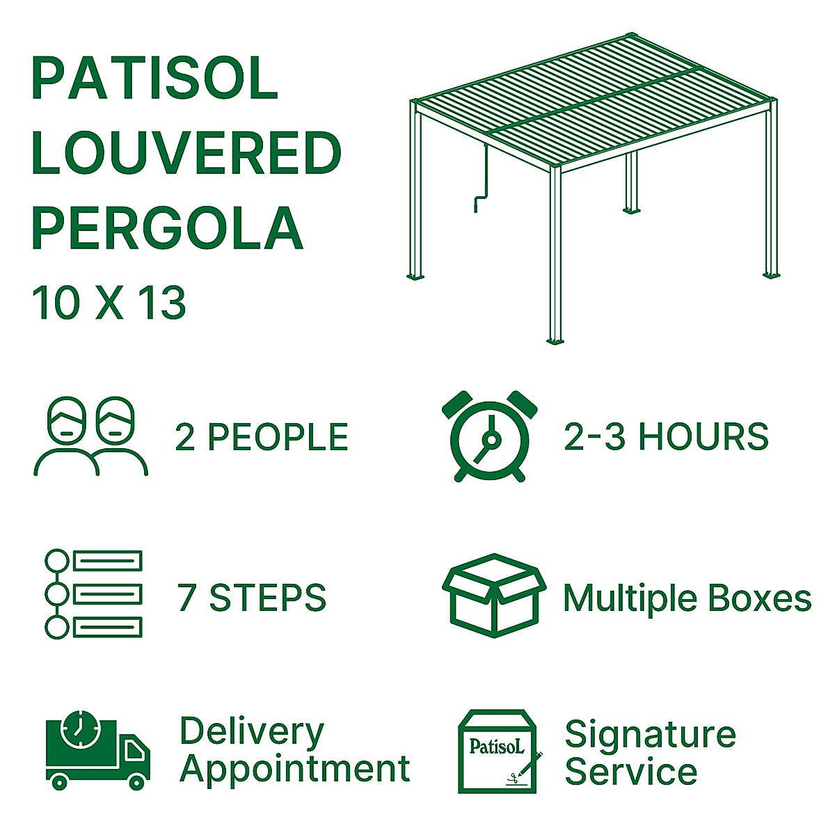 PATISOL Louvered Pergola 10'x13' Full Aluminum Patio Outdoor Pergola with Adjustable Roof Rainproof Sun Shade Easy Installation Pergola Hardtop Gazebo for Deck Garden Yard Beach (Dark Grey)