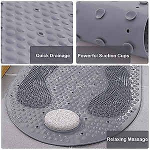 Shower Mat Foot Scrubber, Non-slip Bath Mat for Tub with Suction Cups, Shower Floor Bath Tub Mat with Feet Scrub Stone, 32 X 16 inch