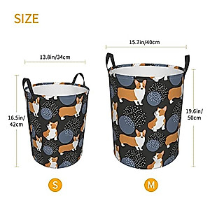 FeHuew Corgi Pattern Cartoon Puppy Dot Collapsible Laundry Basket with Handle Waterproof Fabric Hamper Laundry Storage Baskets Organizer Large Bins for Dirty Clothes,toys,Bathroom