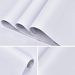 Mecpar 15.7" x 118" Matte White Wallpaper White Contact Paper White Peel and Stick Wallpaper Self-Adhesive Removable Wallpaper Thicken Waterproof Wallpaper for Kitchen Countertop Cabinet Wardrobe