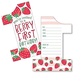 Big Dot of Happiness Berry First Birthday - Sweet Strawberry - Shaped Fill-In Invitations - Fruit 1st Birthday Party Invitation Cards with Envelopes - Set of 12