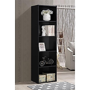 Home Square Five Shelf Wooden Bookcase Set in Black (Set of 2)