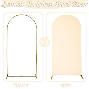 Spandex Fitted Wedding Arch Cover 6.6FT Beige Arch Backdrop Cover, Round Top Chiara Backdrop Stand Covers for Wedding Birthday Party Baby Shower Banquet Arch Decoration (Beige, 6.6FT)