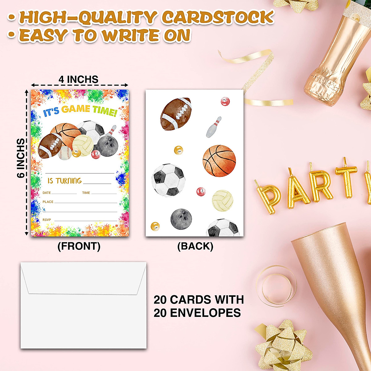 Chuxvon Birthday Party Invitations, All Star Sports Birthday Invitations, Double-Sided Fill In Birthday Invites, Birthday Party Favors Decorations Supplies, 20 Cards With 20 Envelopes(Invite-A14)