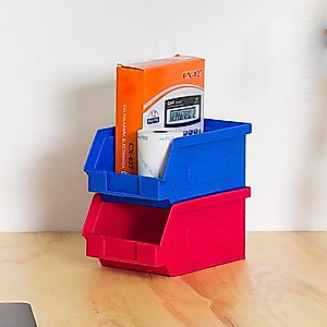 50 Pack Small Storage Bin, Wall Mount Storage, Hanging and Stacking Bin, Freestanding | 7” x 4” x 3” Plastic Container | Blue | Zeus 1PLZ02 | StorageCompat