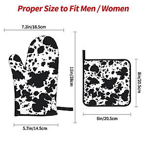 Cow Print Oven Mitts and Pot Holders Set of 4 Washable Heat Resistant Kitchen Gloves Waterproof Oven Gloves and Hot Pads for Cooking Grilling BBQ Baking