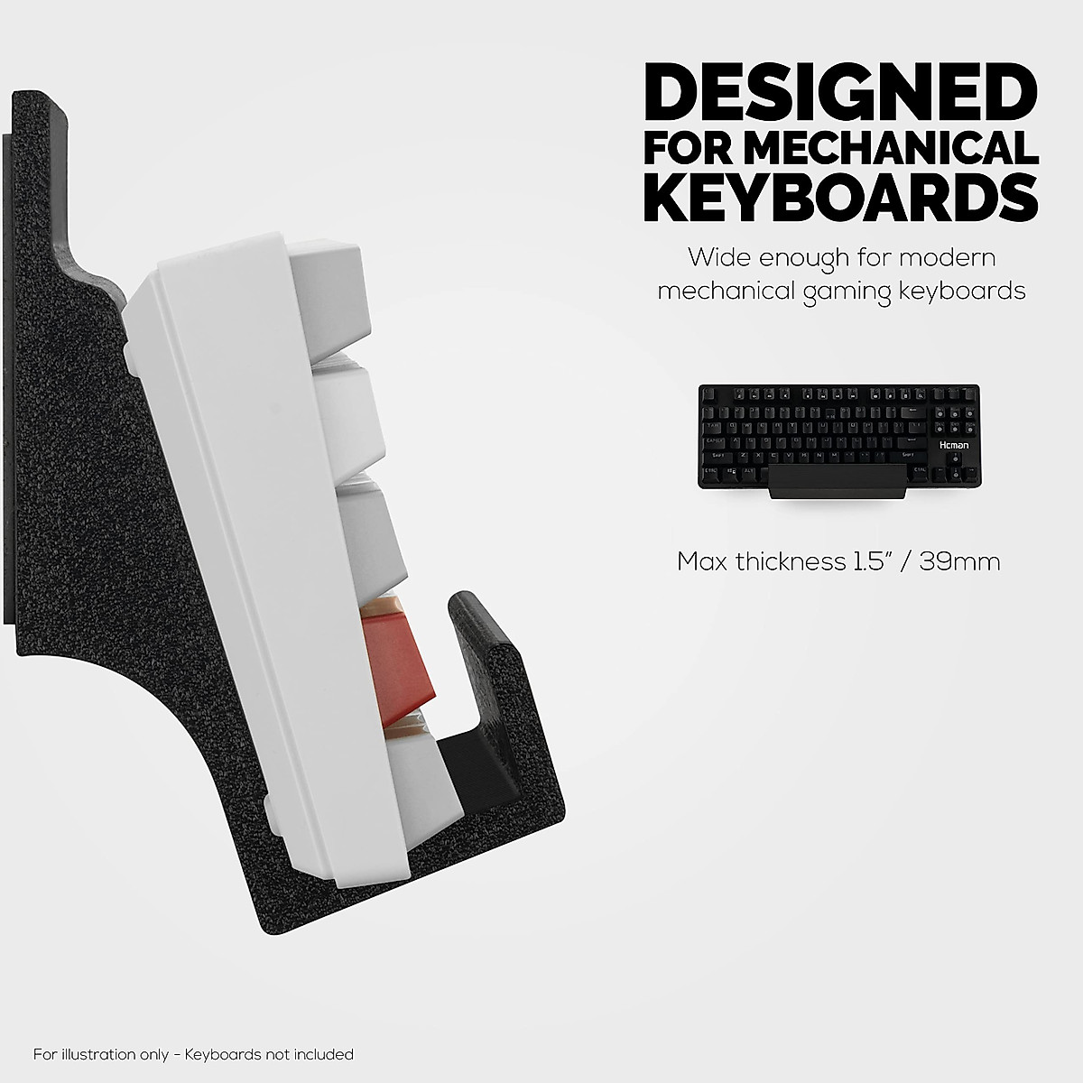 BRAINWAVZ Gaming Keyboard Stand for Wall Mounting - Adhesive or Screw Mount Installation - Stylish and Space Saving Solution for Gamers, Home & Office (KBW01)