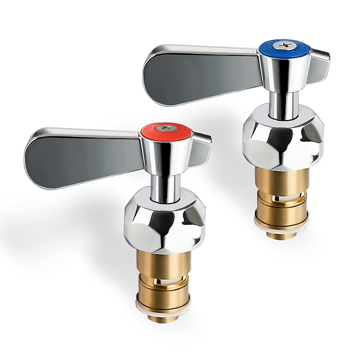 Phivan Lead-Free Brass Handle Stem Assembly Commercial Faucet Parts for Most Commercial Kitchen Sink Faucet Hot and Cold Side Handle Ceramic Cartridge Fits Kitchen, Restaurant, Industrial