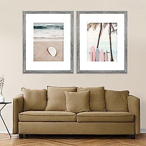 Hongkee 16x20 Frames Set of 2, Rustic Grey Wood Style - Display 16 x 20 Picture without Mat or 11x14 Picture with Mat, Wall Mounting Horizontal and Vertical