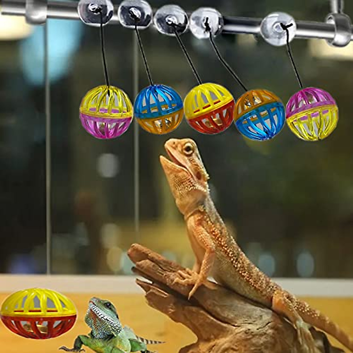 Koomduk 6 Pack Bearded Dragon Toys, Accessories, Balls Bell,Fit for Lizard Small Reptile Habitat Terrarium Tank