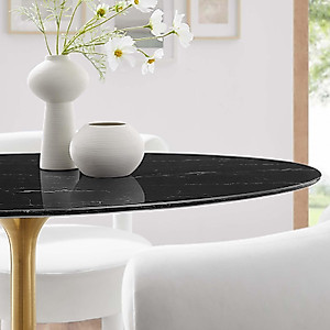 Modway Lippa Oval Artificial Marble 48" Dining Table, Gold Black