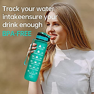 IDOKER Water Bottle, 32oz Gallon Water Bottle, BPA-Free, Sports Water Bottle with Straw, Reusable Water Bottle with Time Marker, Motivational Water Bottle for Fitness and Outdoor Enthusiasts.