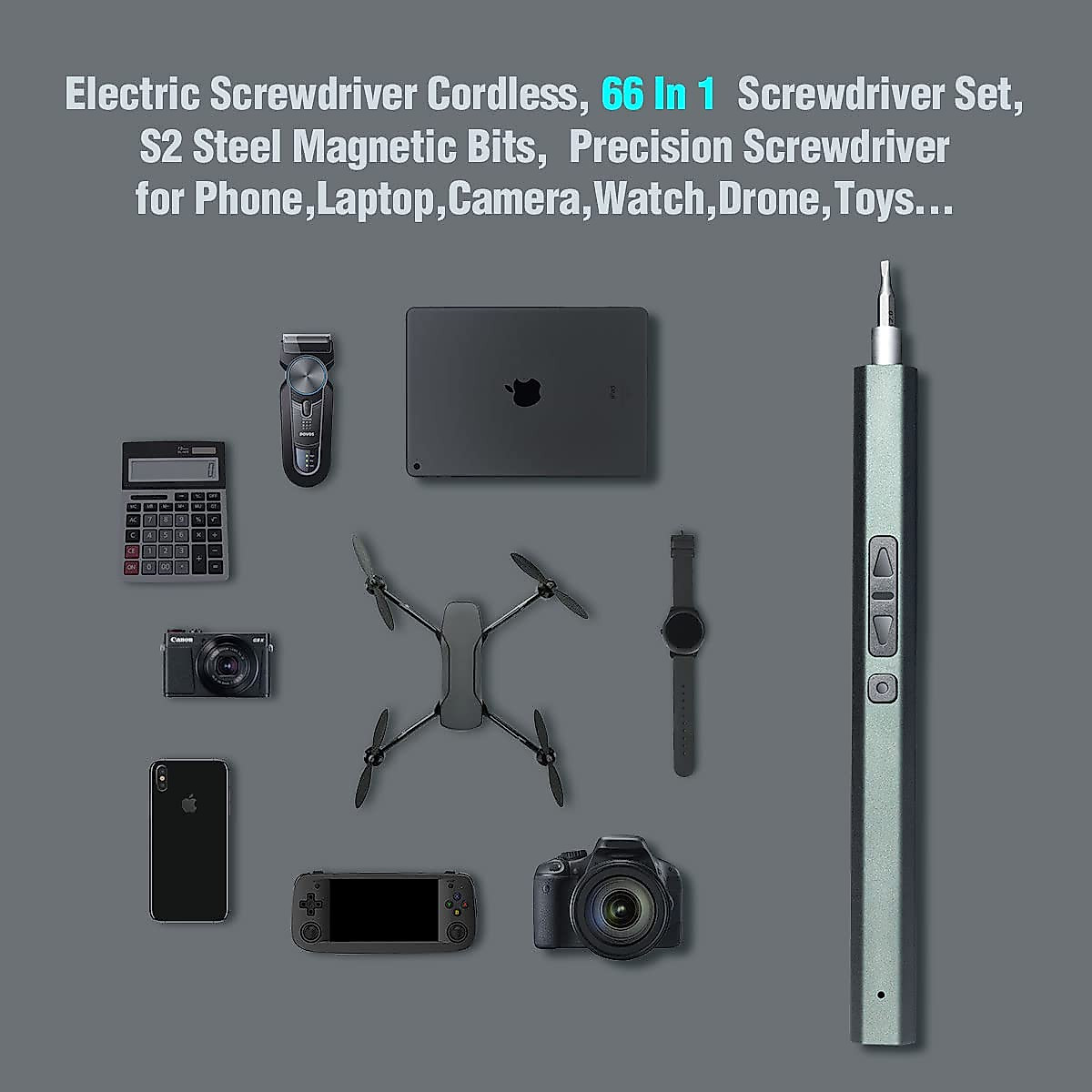 EFAITHFIX Electric Screwdriver Set, 66 In 1 Cordless Mini Power Precision Screwdriver Kit with 64 Bits, Rechargeable Portable Magnetic Repair Tool Kit with LED Lights for Phone Laptop Watch Jeweler