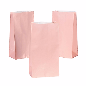 Fun Express - Pastel Pink Paper Bags for Party - Party Supplies - Bags - Paper Treat Bags - Party - 12 Pieces