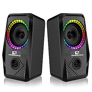 MANBASNAKE Computer Speakers RGB Gaming Speakers with 2.0 Wired USB Powered Stereo Volume Control,6 LED Modes,Dual Channel Multimedia AUX 3.5mm for PC Laptop Desktop Monitors(Black)