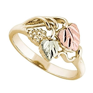 Heart Leaf Grape Cluster Ring, 10k Yellow Gold, 12k Green and Rose Gold Black Hills Gold Motif, Size 9.5