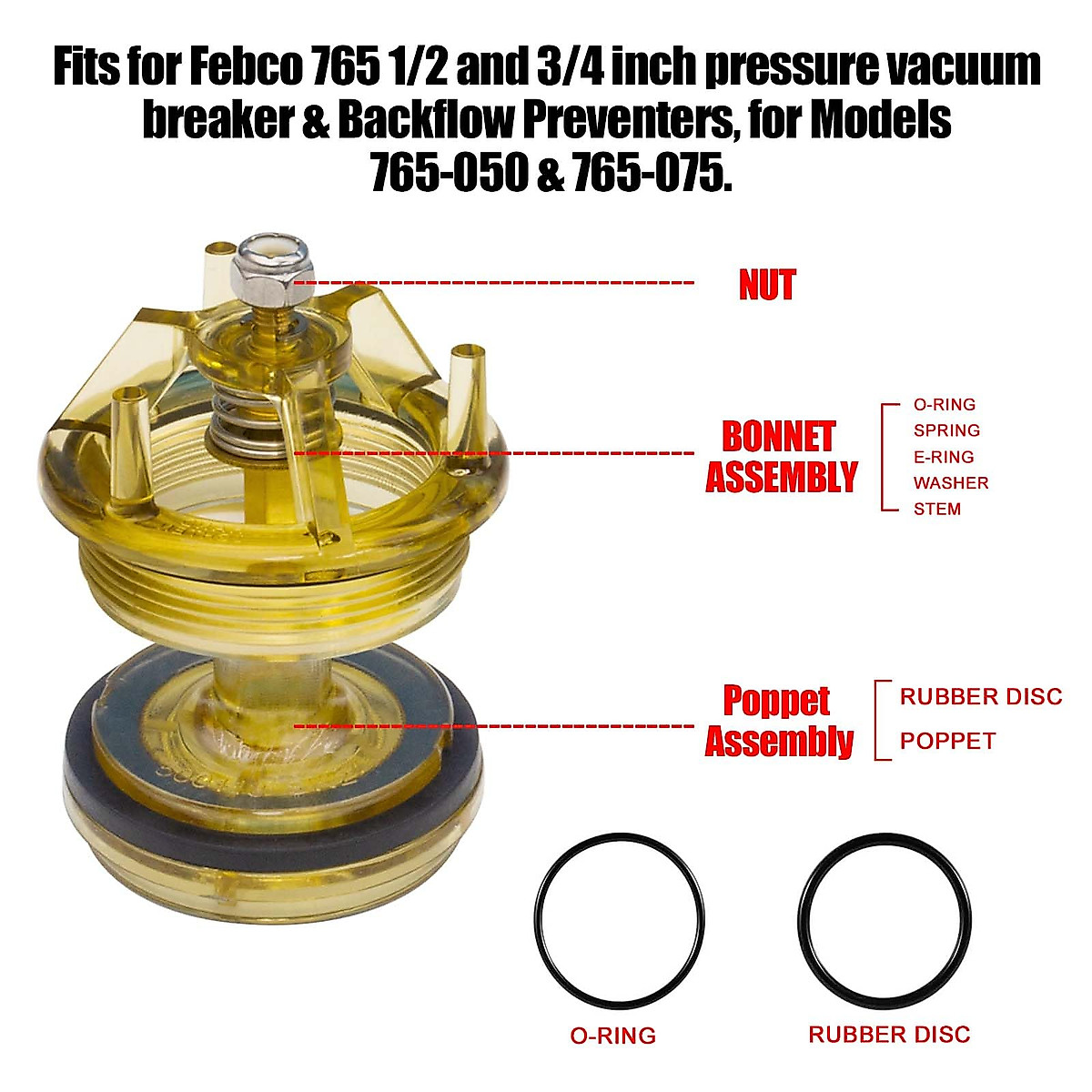 Febco 765-1 Repair Kit 905212 Bonnet and Poppe Repair Kit Compatible With febco 1 & 1-1/4 Inch ackflow Preventer and Pressure Vacuum Breaker