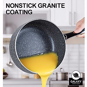 MICHELANGELO Sauce Pan with Lid, 1 Quart Saucepan with Lid Granite, Non Stick Sauce Pan with Stainless Steel Handle, 1 Qt Saucepan with Nonstick Coating, Grey