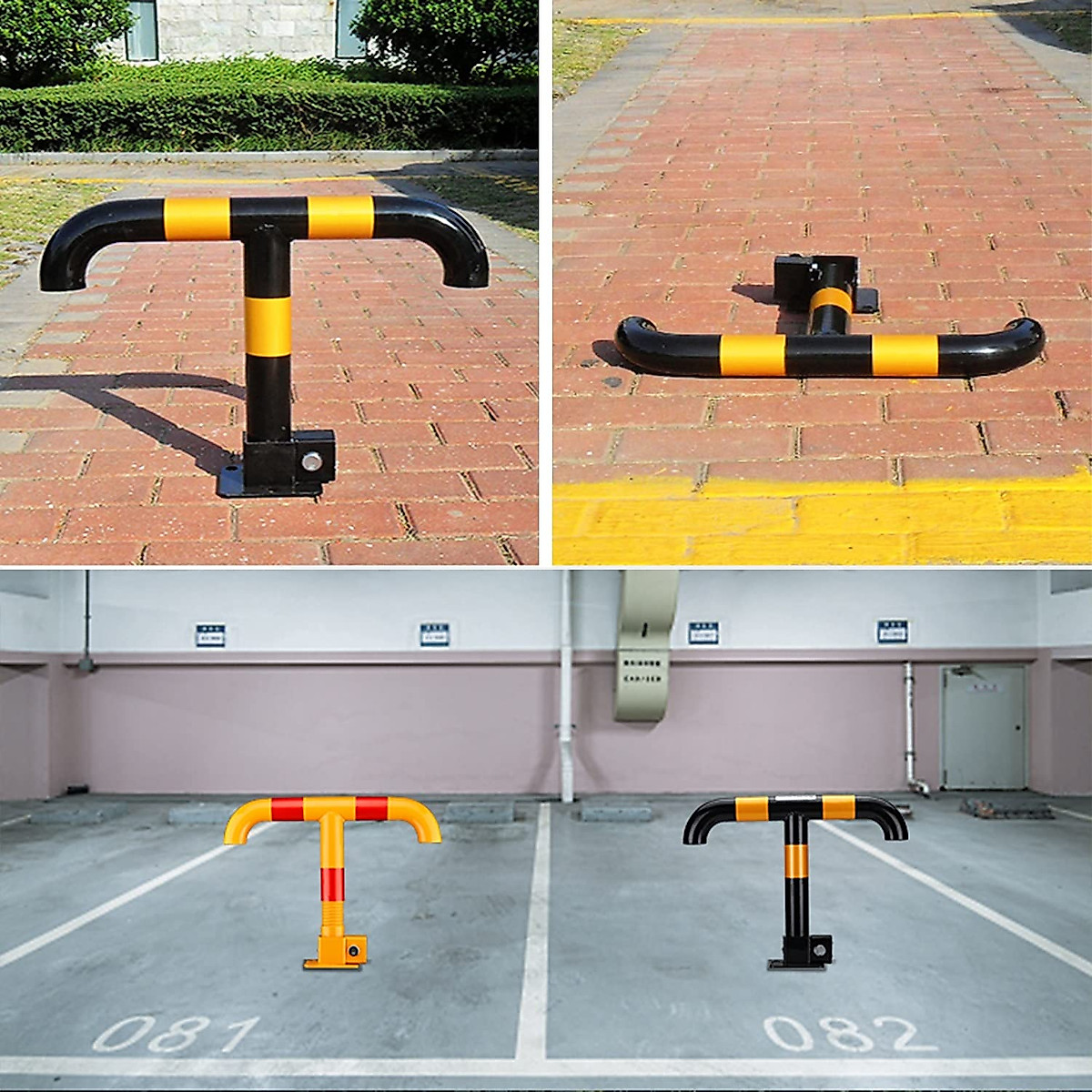 T-Shaped Heavy Duty Car Parking Space Lock Bollard Folding Lane Parking Barriers Security Posts for Private, Business, with Screws & Key (Yellow 550x400mm)