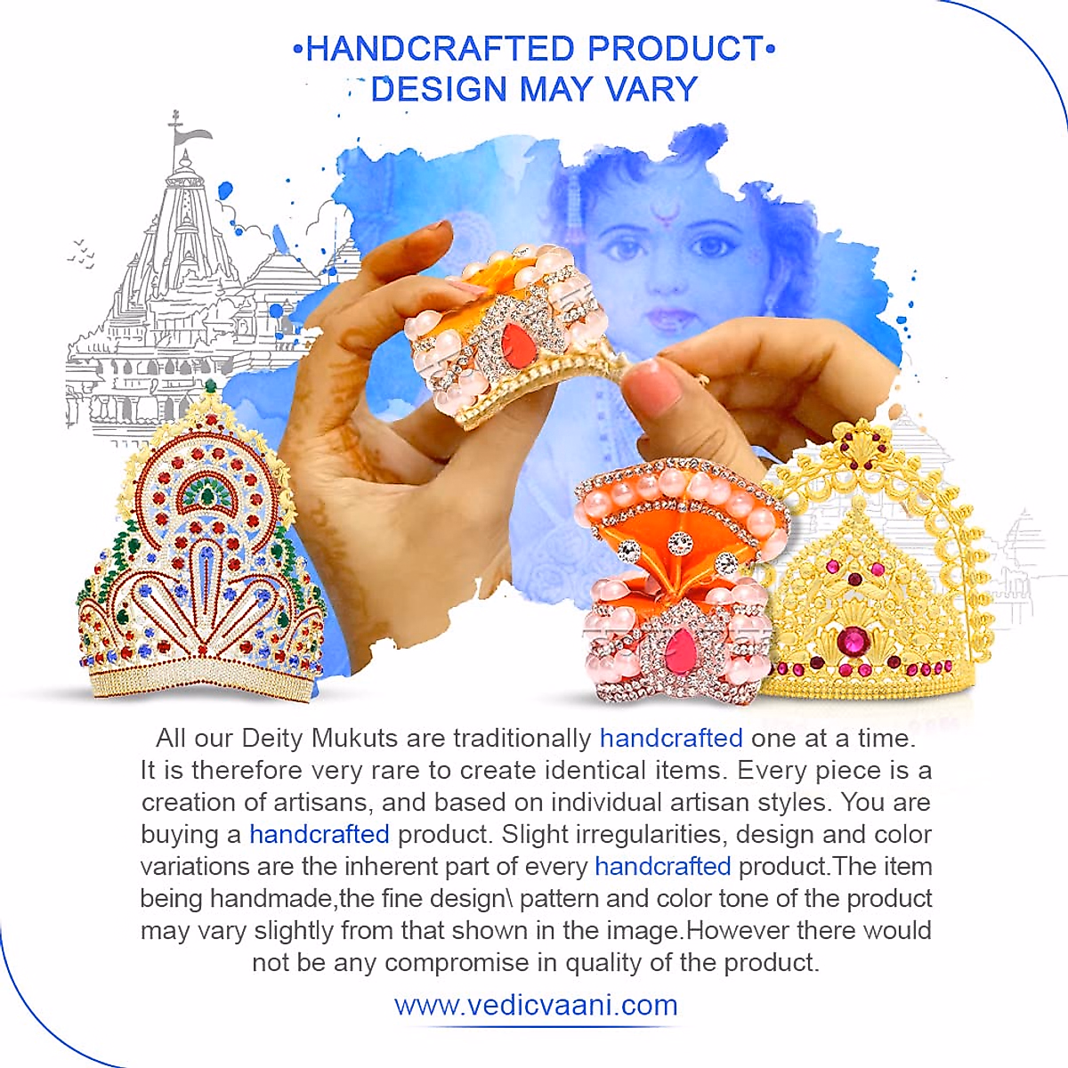 Vedic Vaani Elegant Navratri Goddesses Maa Navdurga Sherawali MATA Multicolour Gemstones Decorative Mukut/Crown/Handmade Designer Taj for Navdurga Festival, Puja, Goddess Idol/Statue