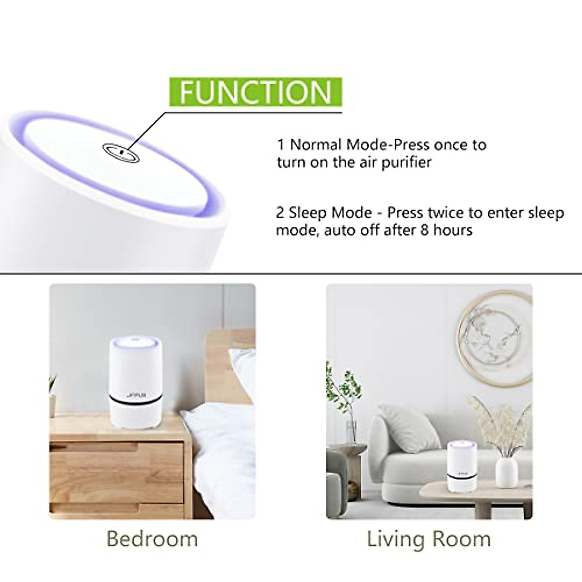JINPUS Air Purifier Small Portable Air Cleaner for Bedroom with HEPA Filter, Upgraded Low Noise Home Air Purifiers GL-2103 (Powered by 4.9ft USB Cable, No Adapter)