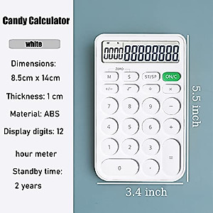 VEWINGL Standard Calculator 12 Digit,with Timers and Alarm Clock,Calculator with Large LCD Display for Office,School,Home & Business Use,Automatic Sleep,with Battery(White)