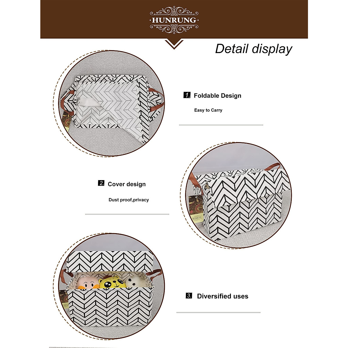 HUNRUNG Storage Boxes with Lids Rectangle/Square Storage Bins，Storage Basket Cute Canvas Organizer Bin for Pet/Children Toys, Books, Clothes Perfect for Rooms/Playroom/Shelves（Rec-Geometry-with lid）