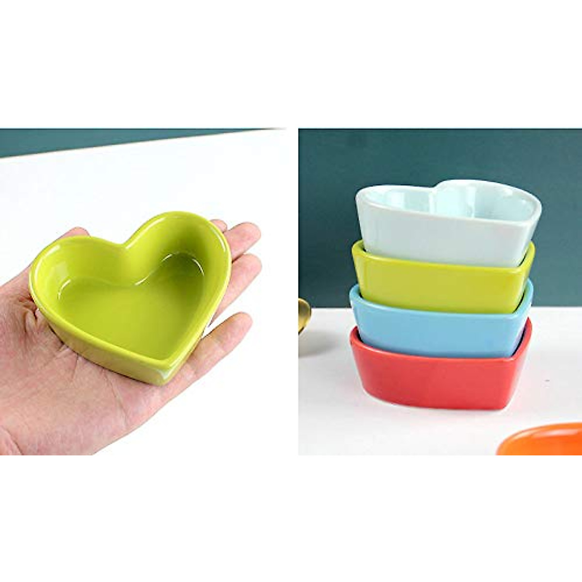 FUYU Colorful Heart Shaped Ceramic Ramekin Bowls Souffle Dishes Pudding Cups Snack Dishes Dipping Bowls