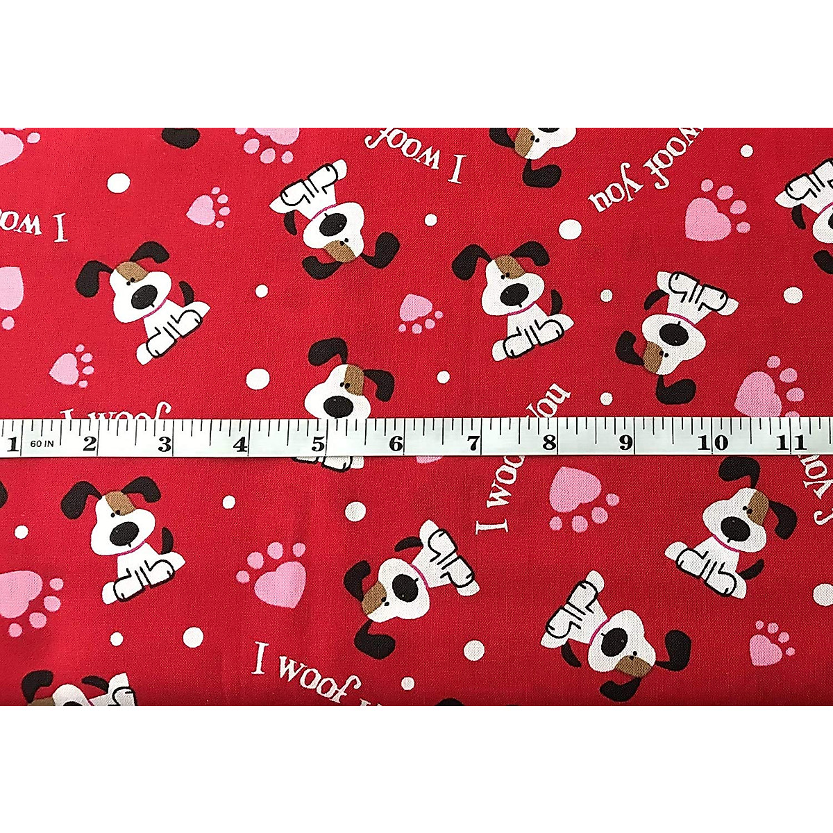 Valentine's Day Love Holiday 100% Cotton Sewing Fabric fat quarters Size: 1/4 Yard or Fat Quarter - 18” X 22” (I Woof You Red)